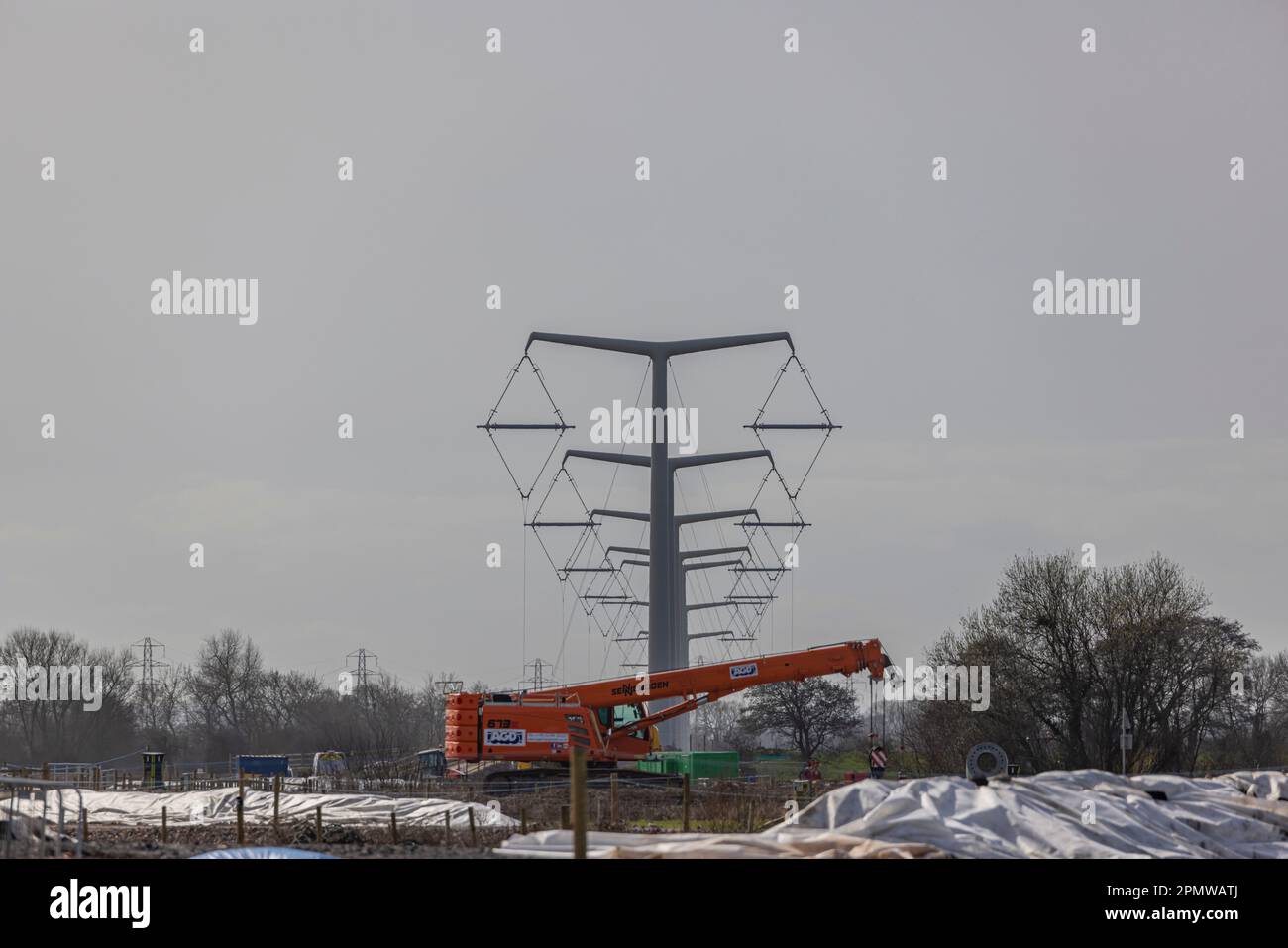 The construction of the Hinkley Point C T Pylons Stock Photo - Alamy