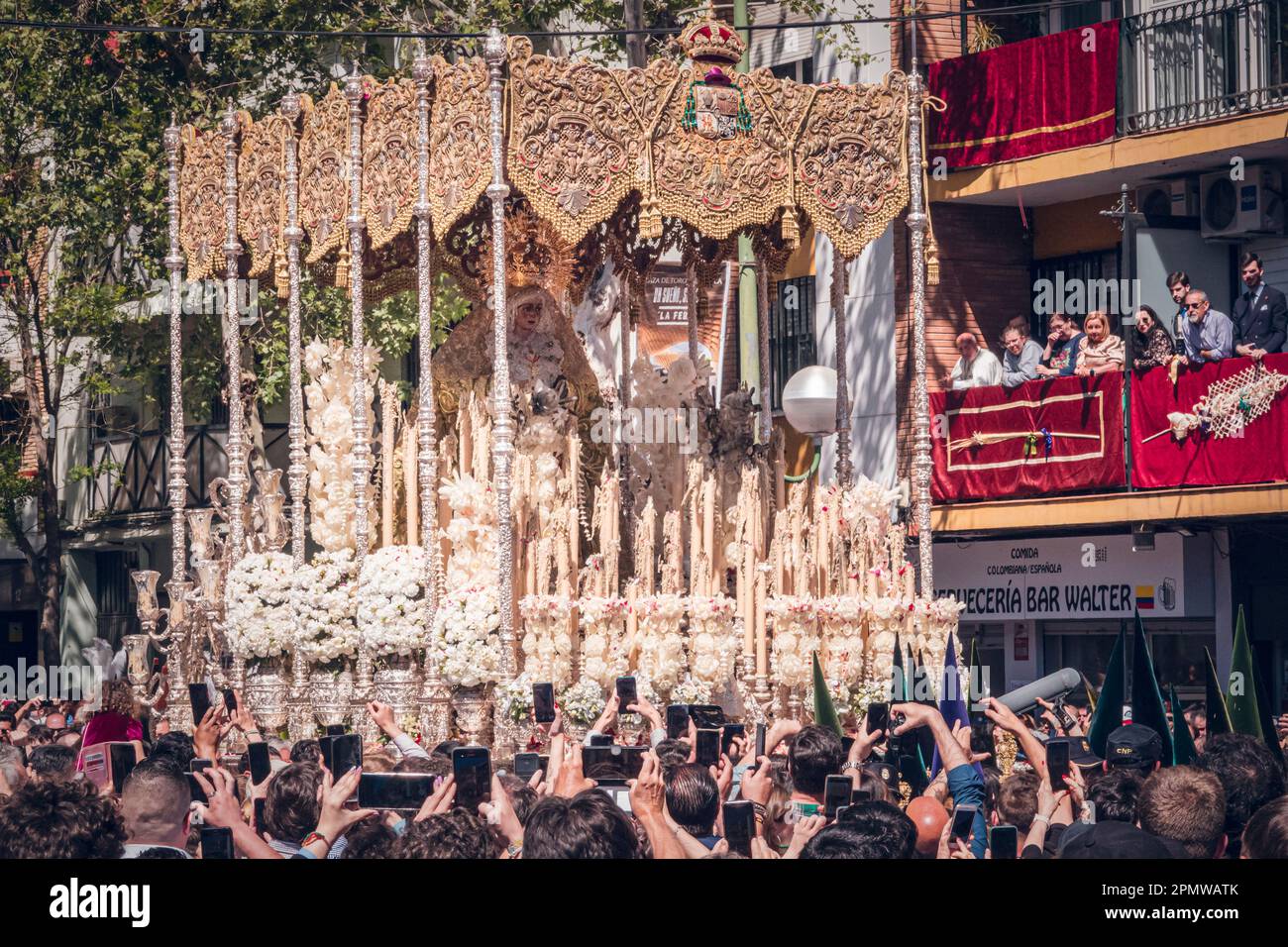 Virgen de la Macarena in the Holy Week procession through the streets ...