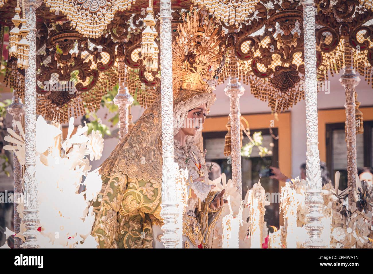 Virgen de la Macarena in the Holy Week procession through the streets ...