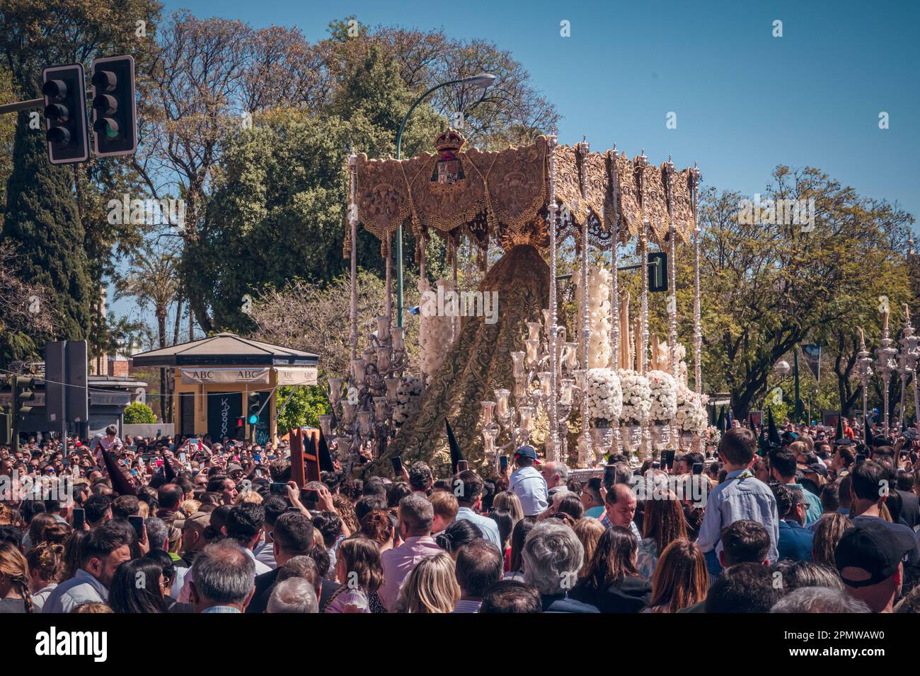 Virgen de la Macarena in the Holy Week procession through the streets ...