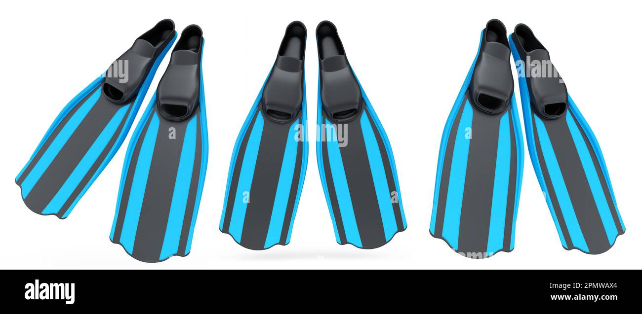Set of diving flippers for summer holidays and snorkeling on white ...