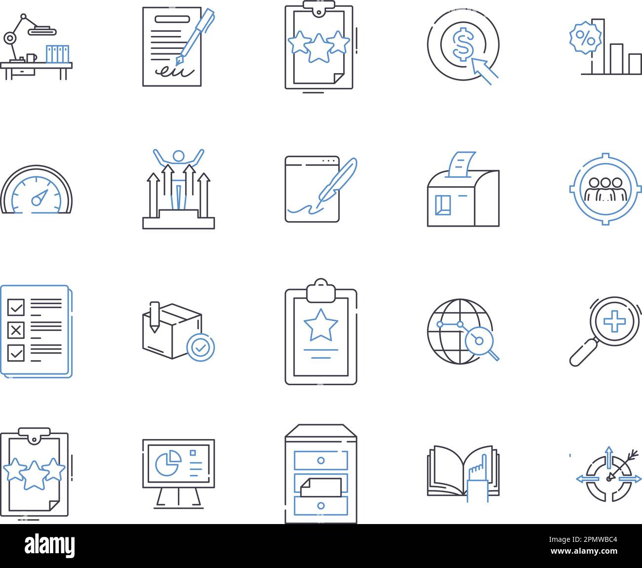 Productiveness outline icons collection. Efficiency, Output, Quality ...