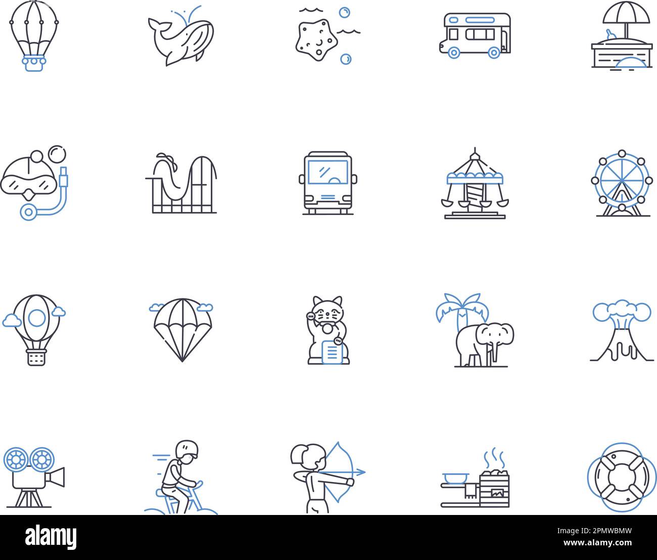 Outdoor leisure outline icons collection. Hiking, Camping, Climbing ...