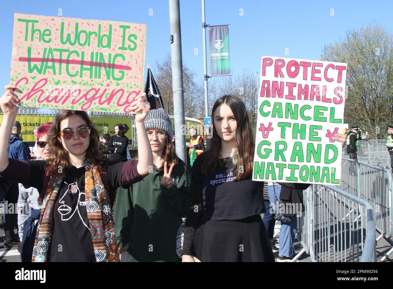 Animal rights protesters in Liverpool, Merseyside, UK. 15/04/2023 ...