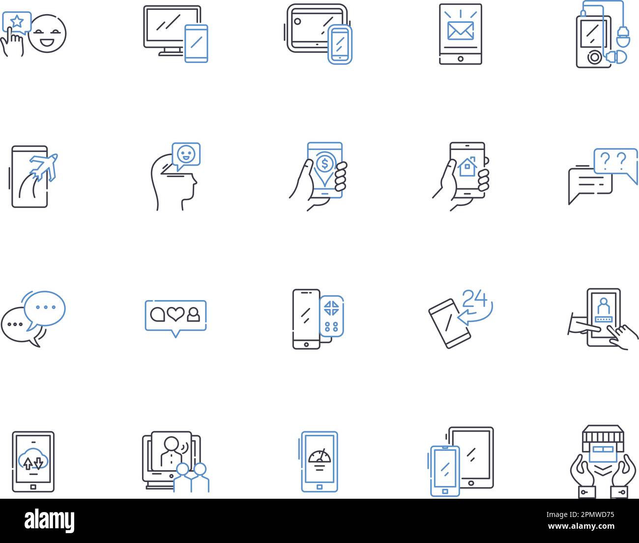 Mobile technology outline icons collection. Smartphone, Apps, Mobile ...