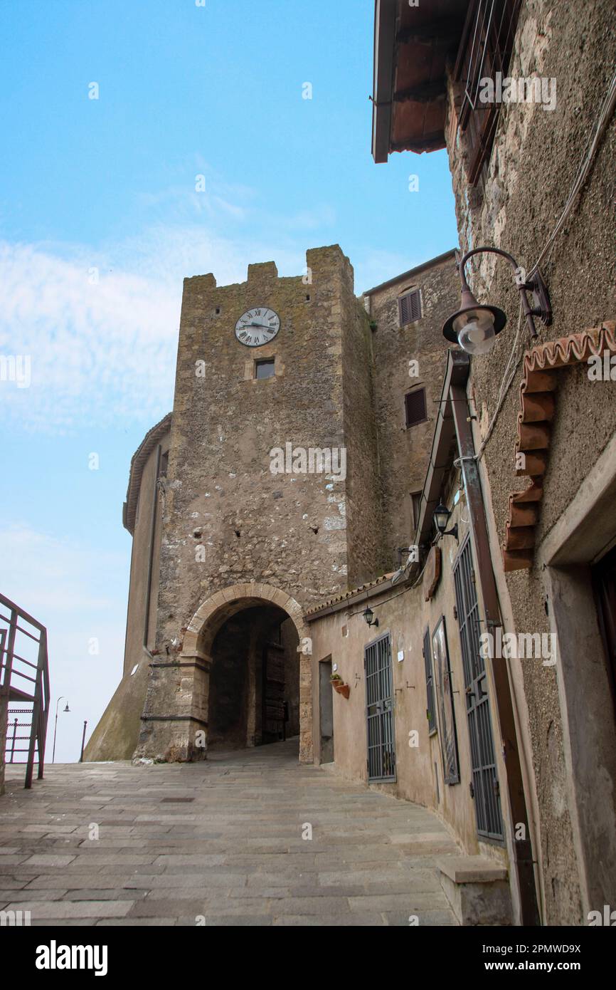 At Capalbio, Italy, On december 2019, medieval walls and gate to the ...
