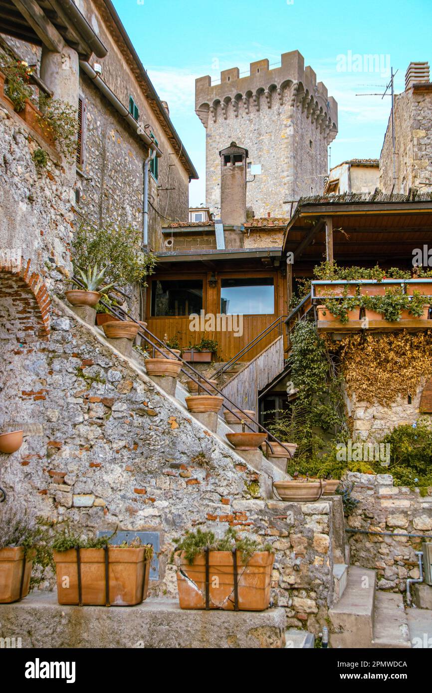 stairs to the wall in the medieval town of Capalbio, Tuscany, Italy ...