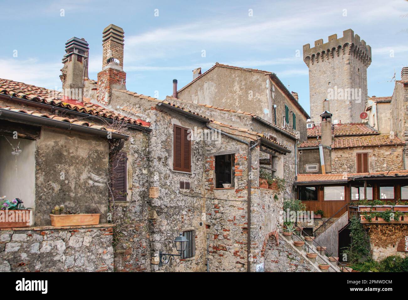 stairs to the wall in the medieval town of Capalbio, Tuscany, Italy ...