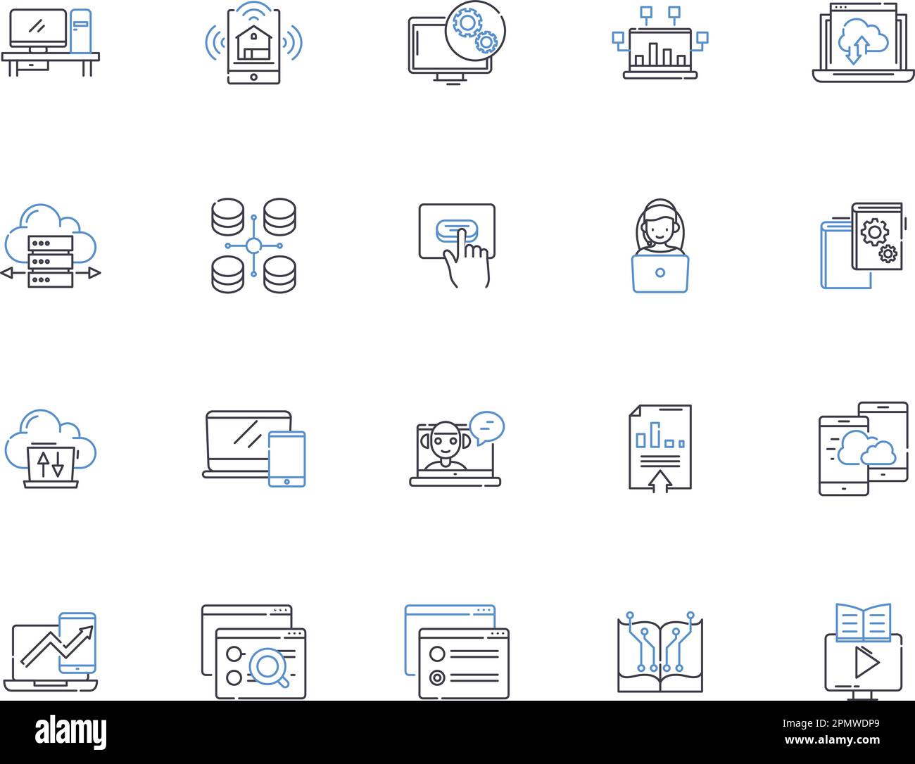 Digital Outline Icons Collection Technology Computing Electronics Network Digitalization