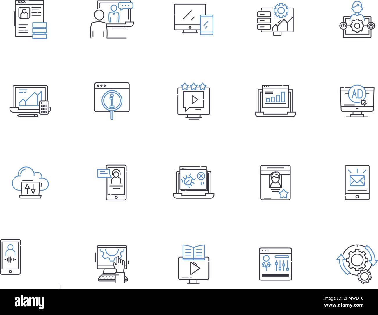 Business software outline icons collection. Accounting, ERP, CRM ...