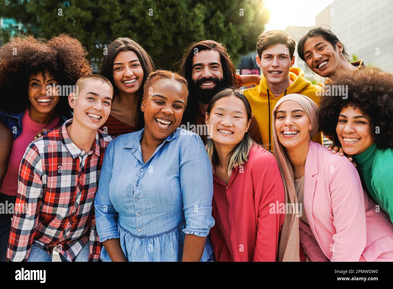 Multiethnic diverse group of people having fun outdoor - Diversity ...