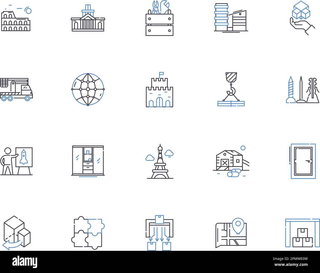 Construction outline icons collection. Build, erect, construct ...