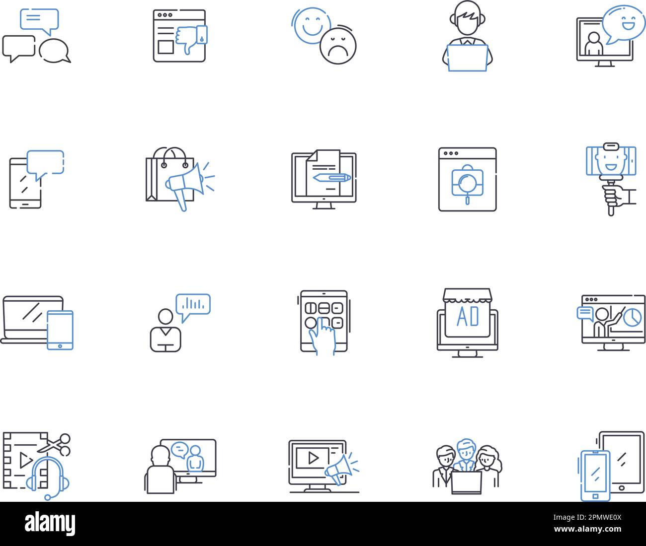Social media outline icons collection. Social, Media, Networking ...