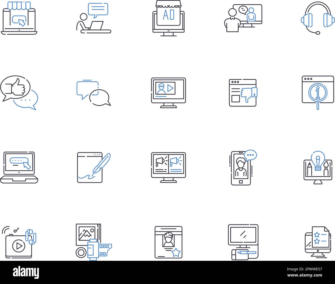 Mass media outline icons collection. Media, Mass, Journalism, Broadcast, Communication, Public ...