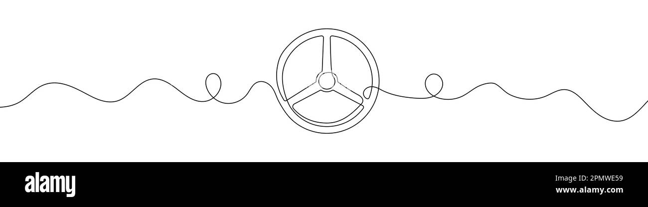 Steering wheel symbol in continuous line drawing style. Line art of ...