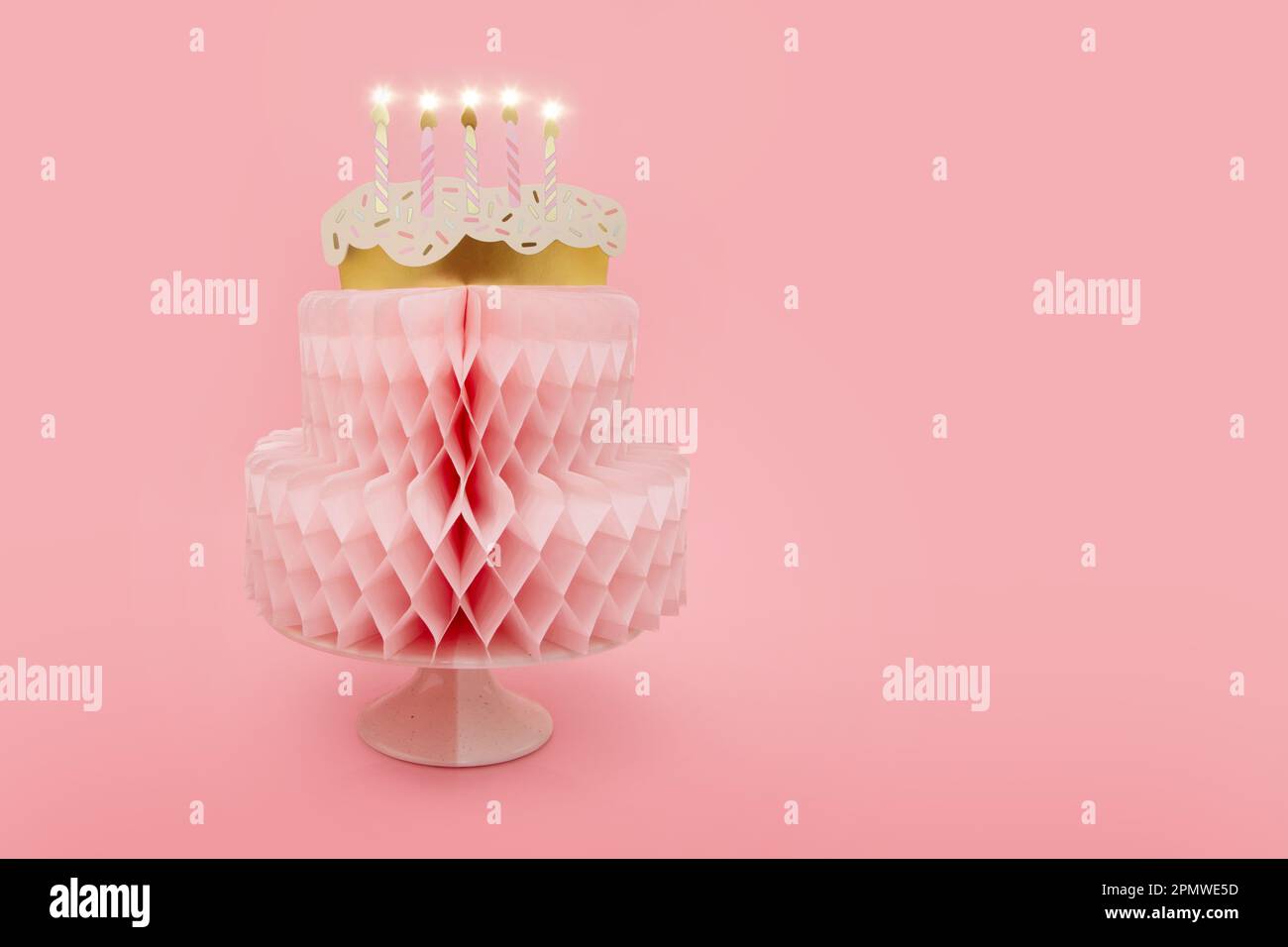 Banner birthday cake with candles. Isolated on pink pastel background ...