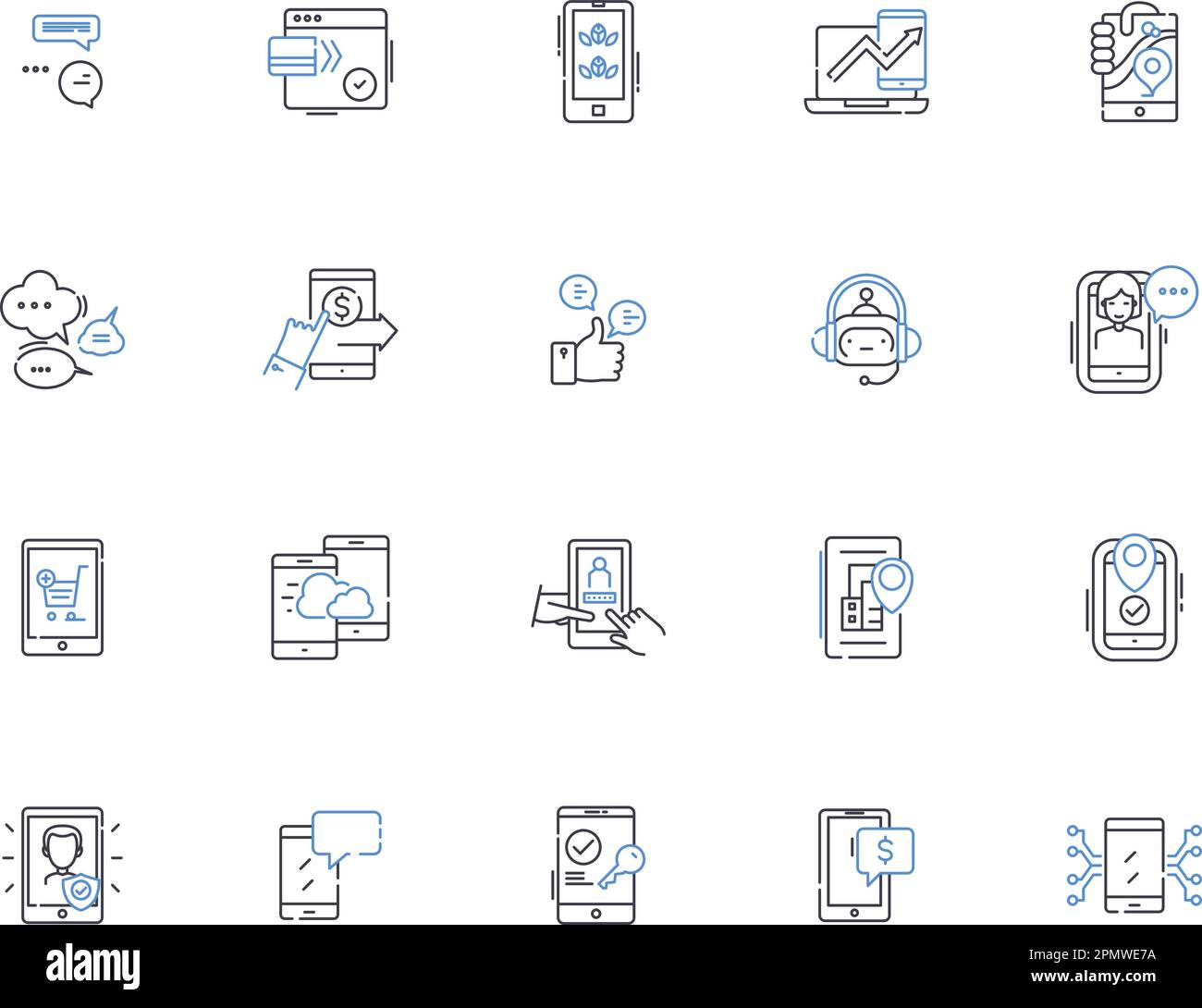 Mobile technology outline icons collection. Smartphone, Apps, Mobile ...
