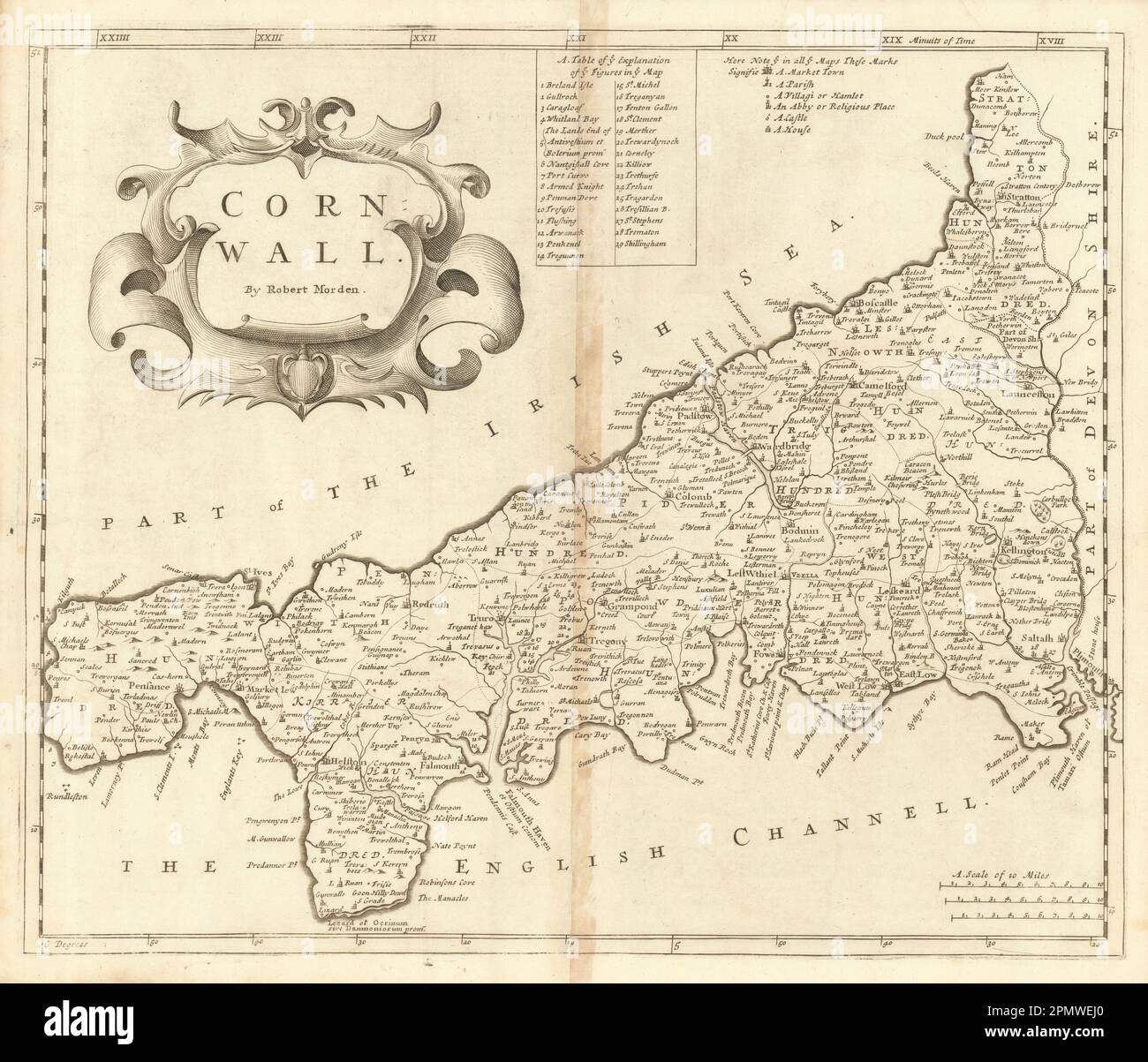CORNWALL by ROBERT MORDEN from Camden's Britannia 1695 old antique map ...