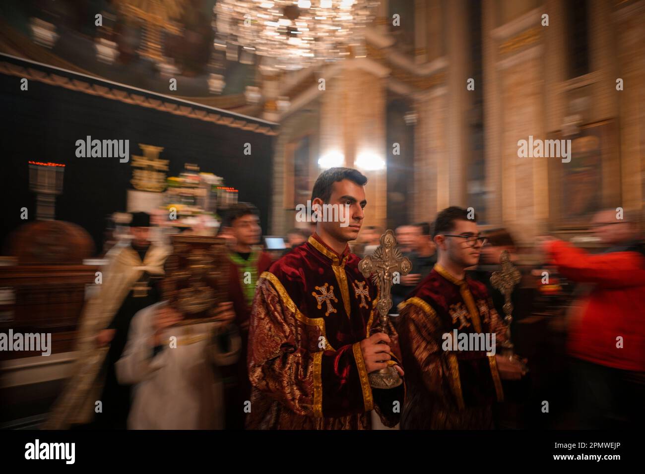 Clerics start a procession in which a wooden structure depicting the ...