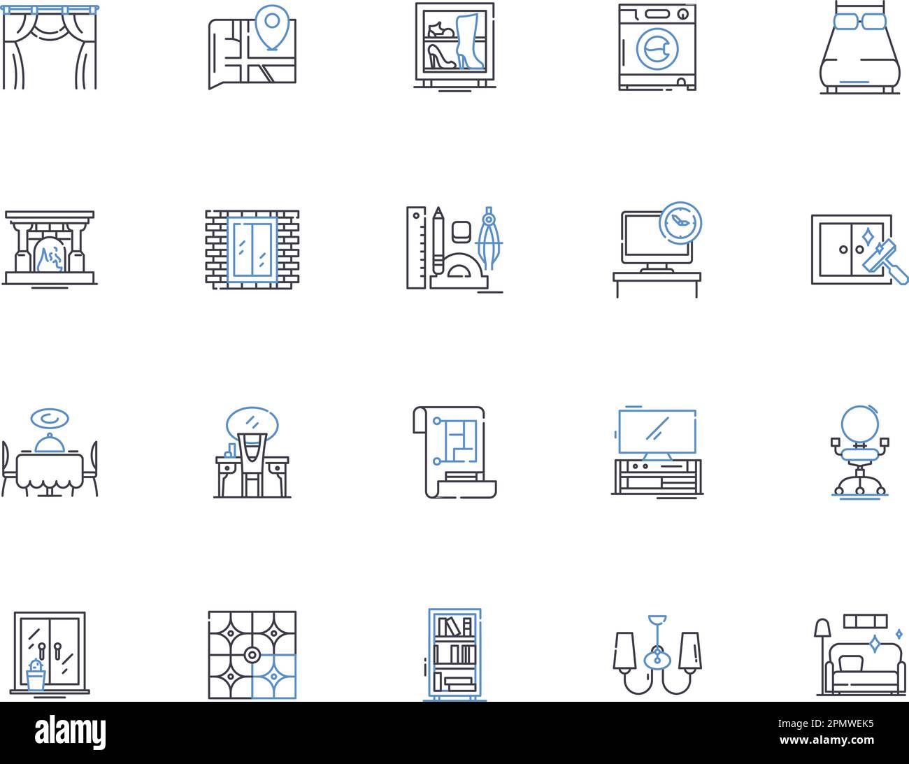 Interior design outline icons collection. Decorating, Furnishings ...