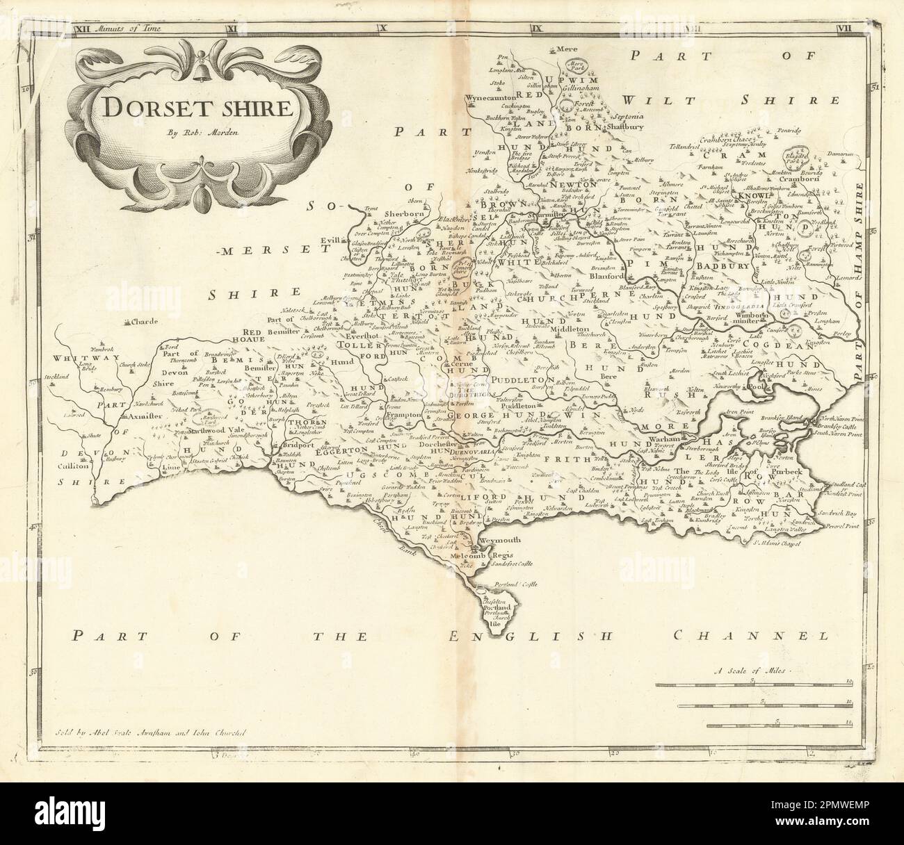 Dorset. 'DORSET SHIRE' by ROBERT MORDEN from Camden's Britannia 1695 ...
