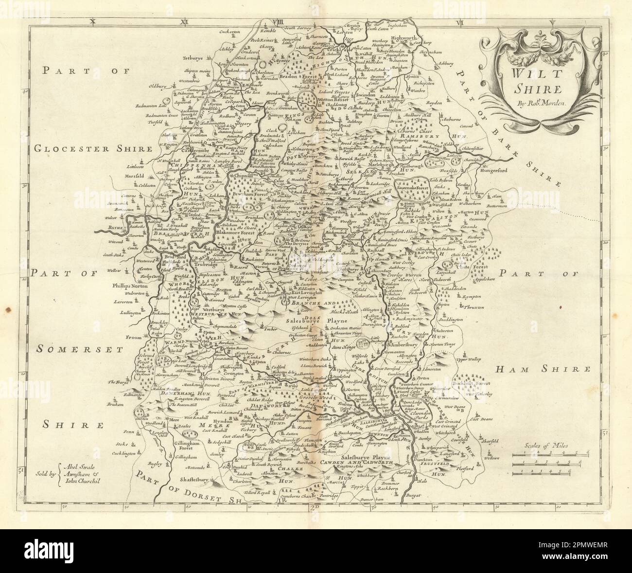 Wiltshire. 'WILT SHIRE' by ROBERT MORDEN from Camden's Britannia 1695 ...