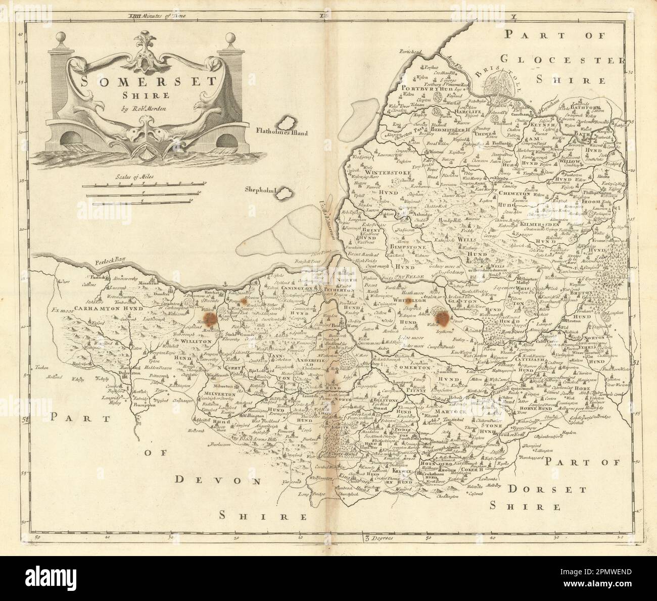 SOMERSET SHIRE by ROBERT MORDEN from Camden's Britannia. Bristol plan ...