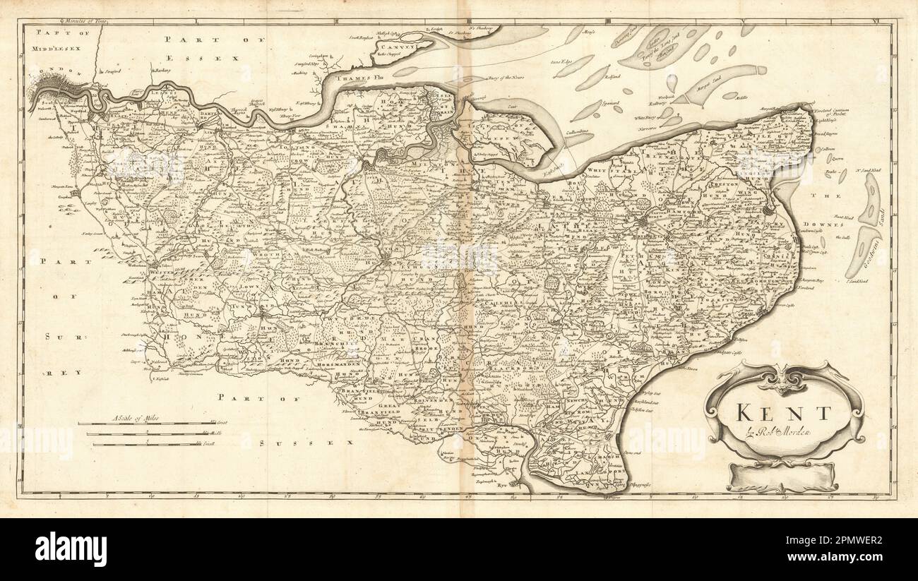 Kent by ROBERT MORDEN from Camden's Britannia 1695 old antique map plan ...