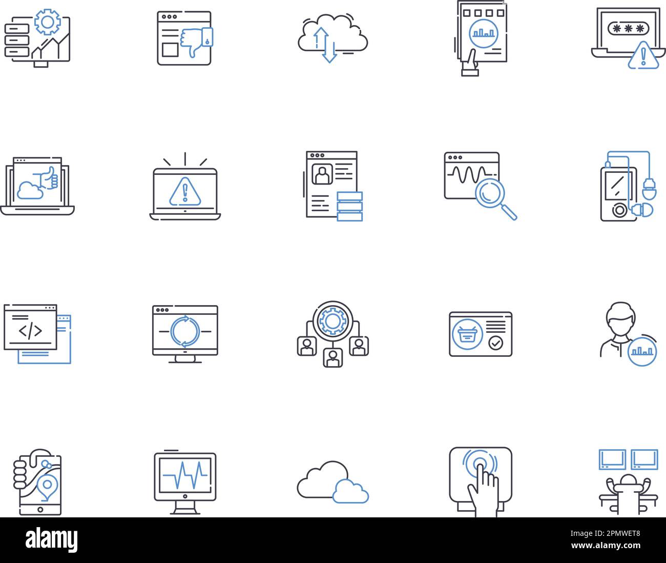 Digital Outline Icons Collection Technology Computing Electronics Network Digitalization