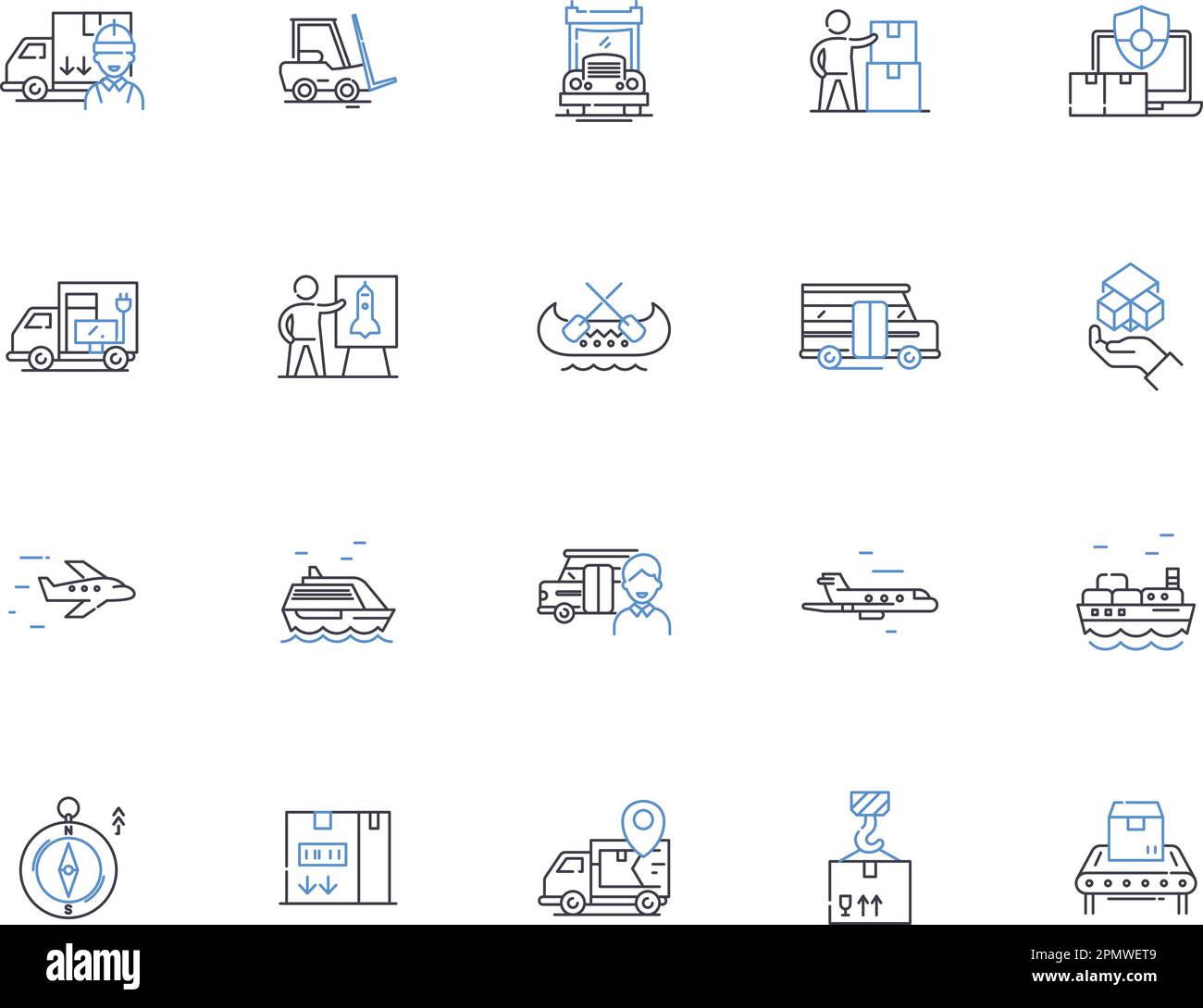 Shipping outline icons collection. Transportation, Cargo, Delivery, Movement, Mail, Ocean, Air ...