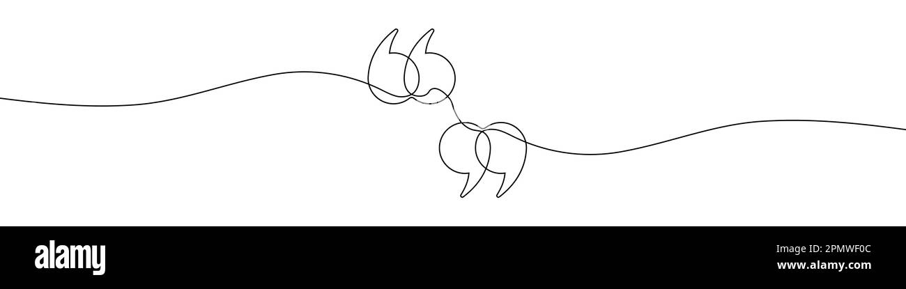 Quotation mark in continuous line drawing style. Line art of of a quote ...