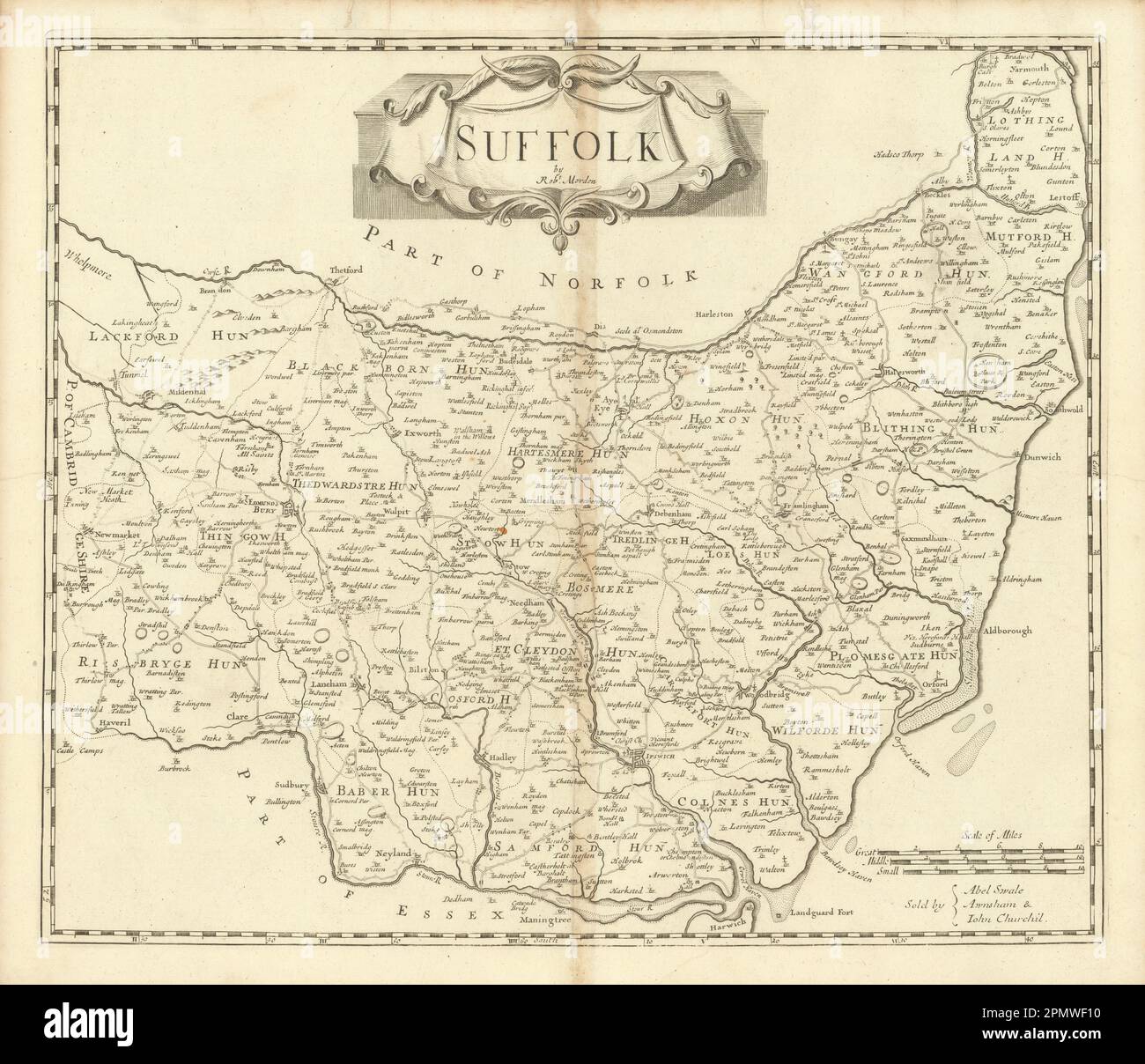 Suffolk by ROBERT MORDEN from Camden's Britannia 1695 old antique map ...