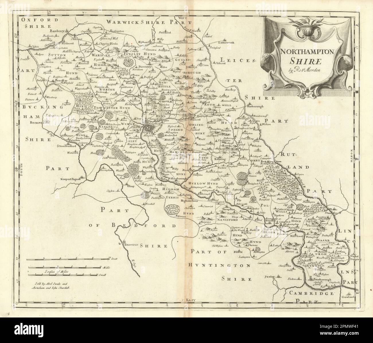 NORTHAMPTONSHIRE by ROBERT MORDEN from Camden's Britannia 1695 old ...