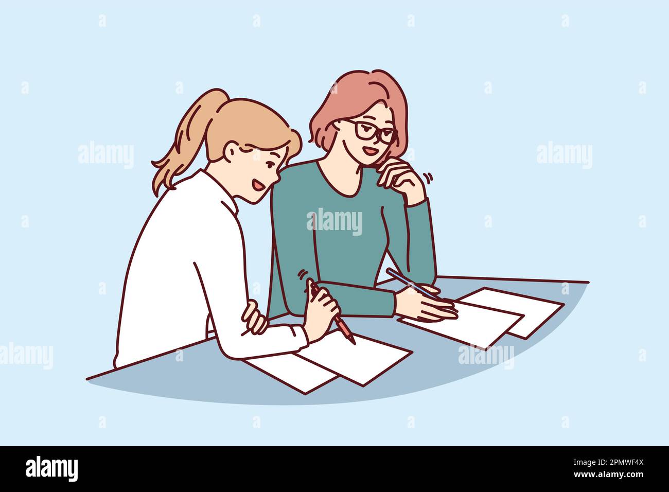 Two business woman signing Stock Vector Images - Alamy