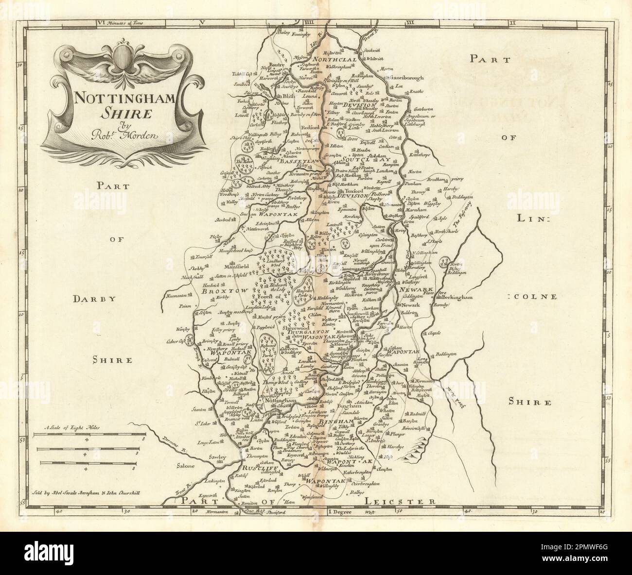 NOTTINGHAMSHIRE from Camden's Britannia by ROBERT MORDEN 1695 old ...