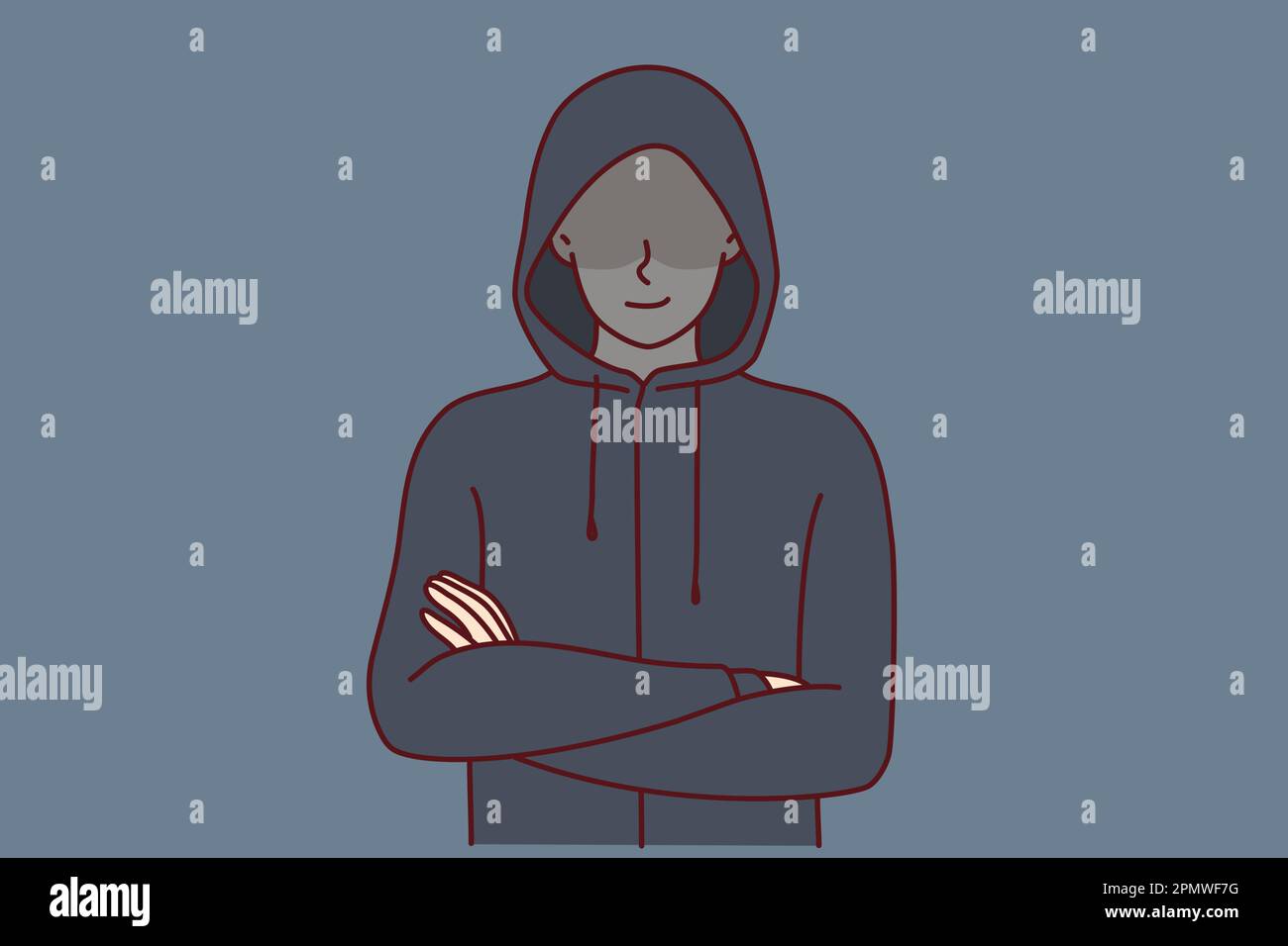 Anonymous man stands with arms crossed and hiding eyes behind hood for ...
