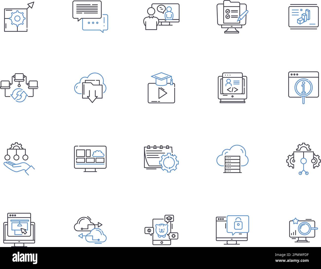 Digital Outline Icons Collection Technology Computing Electronics Network Digitalization