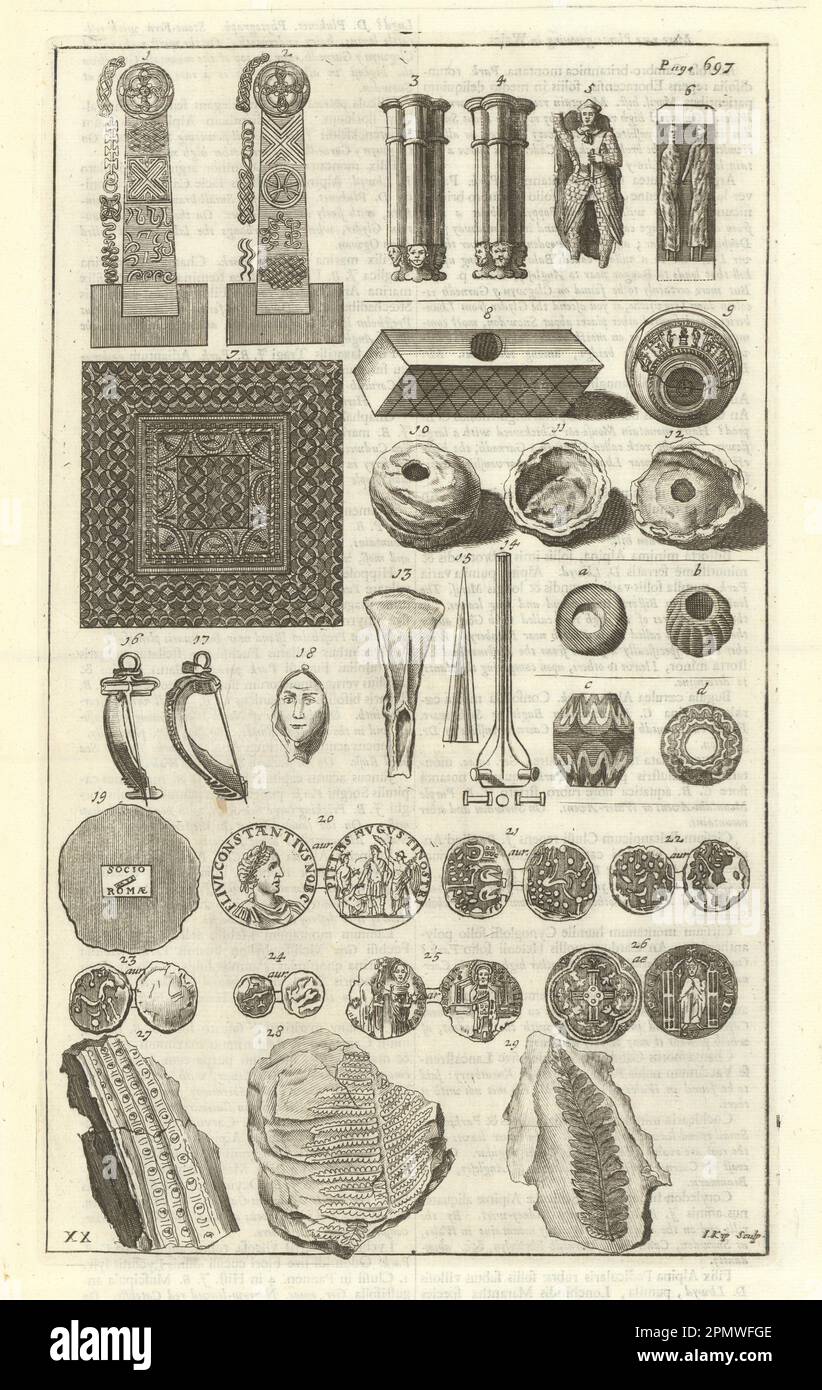 A table of curiosities from Camden's Britannia 1695 old antique print ...