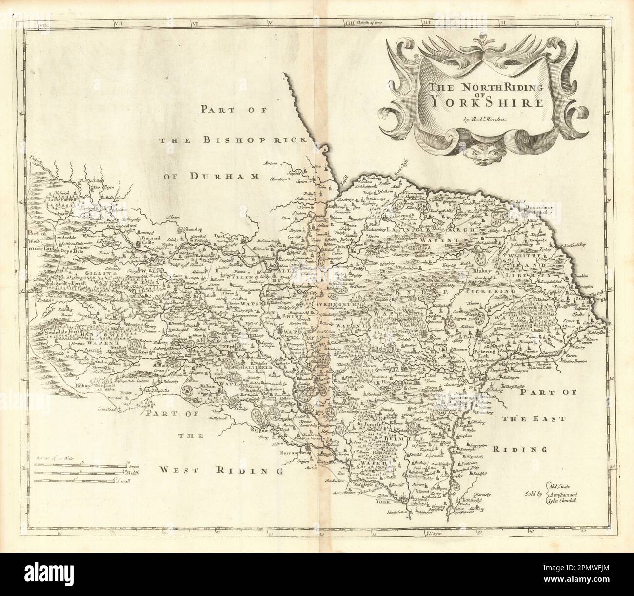 NORTH RIDING OF YORKSHIRE by ROBERT MORDEN from Camden's Britannia 1695 ...