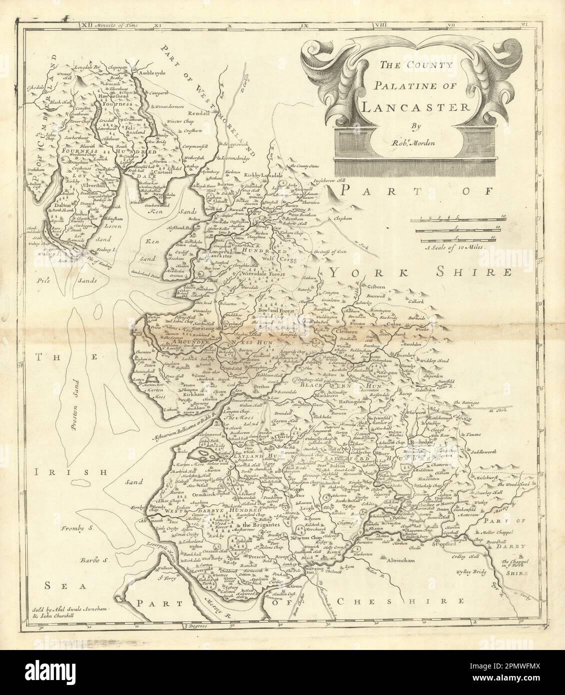 Lancashire. 'THE COUNTY PALATINE OF LANCASTER' by ROBERT MORDEN 1695 ...