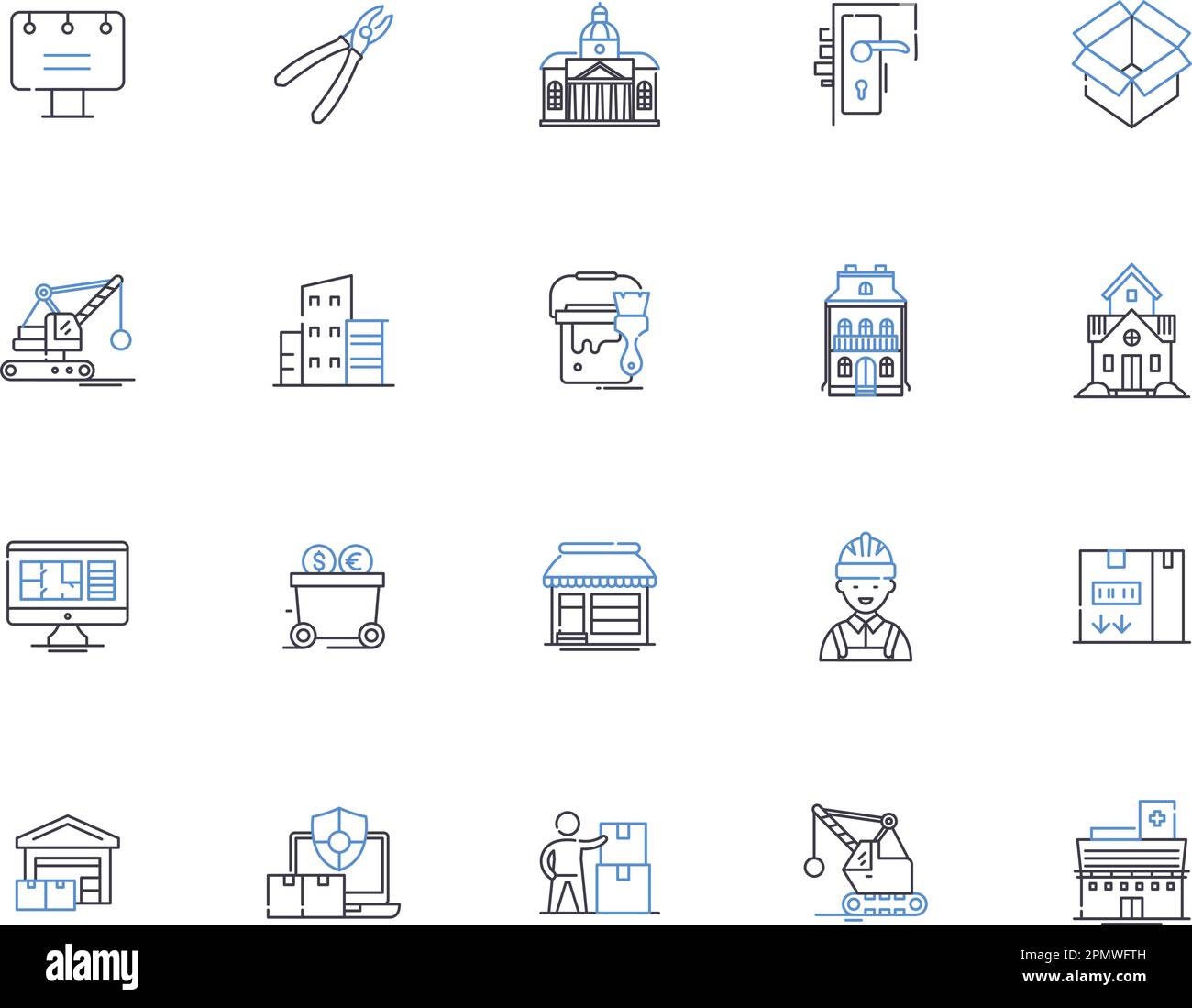 Construction outline icons collection. Build, erect, construct ...