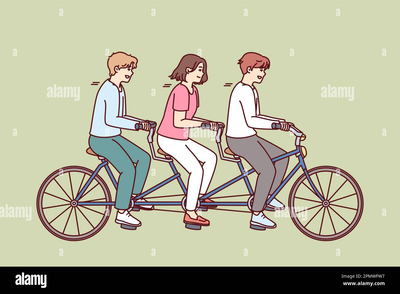 Group of people riding same bike together and enjoying shared ...