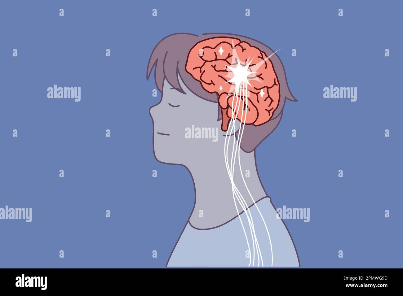 Brain and neural connection lines in head man at time of brainstorming ...