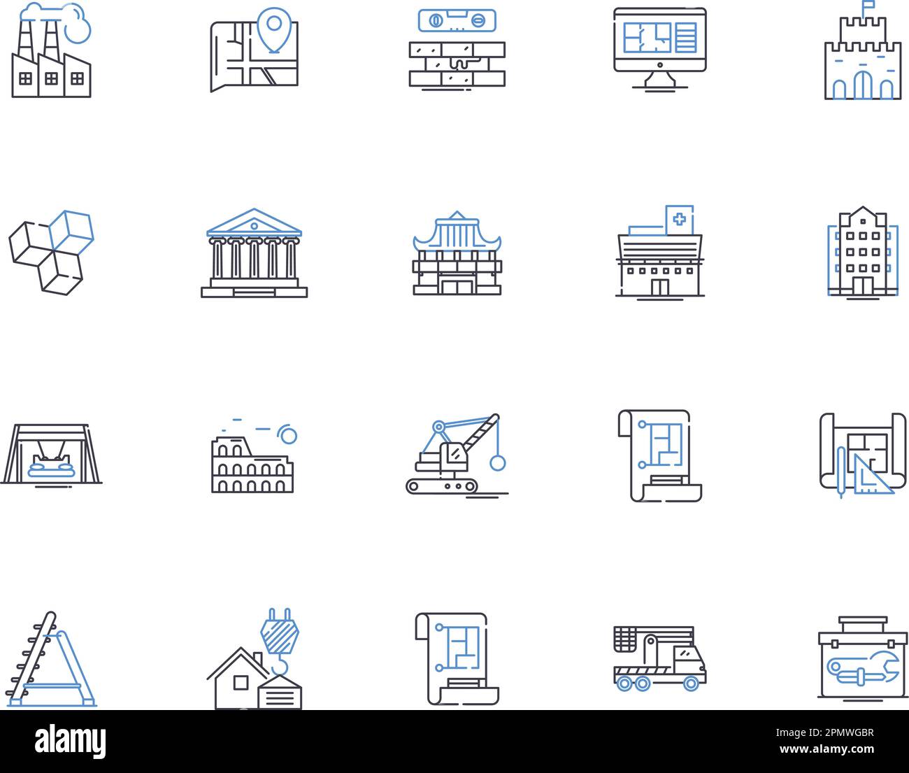 Building restoration outline icons collection. Rebuilding, Preservation ...