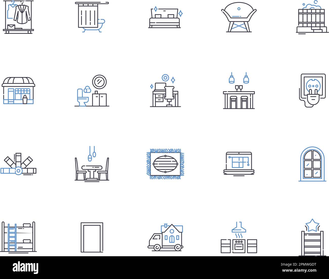 Interior design outline icons collection. Decorating, Furnishings ...