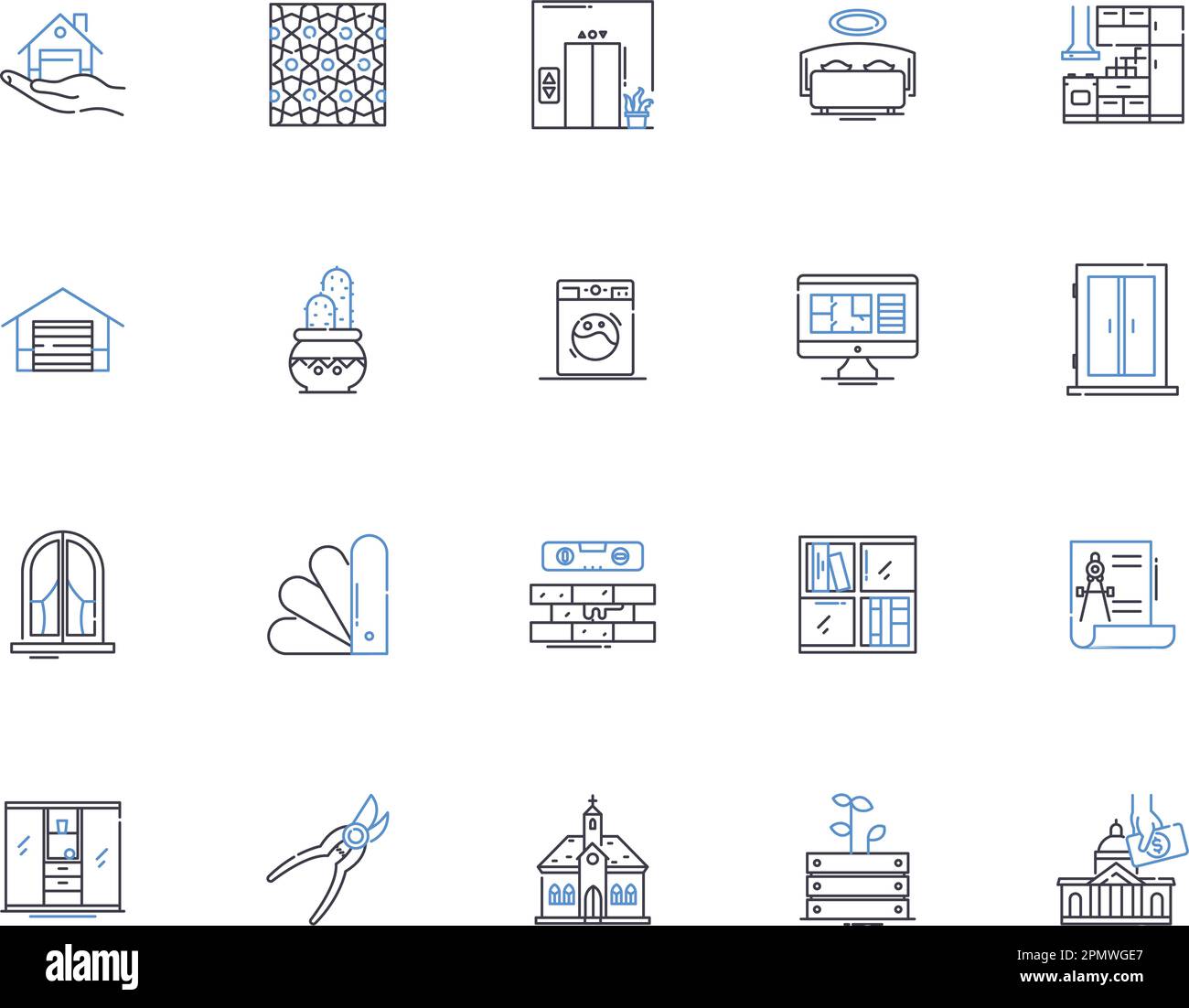 Construction project outline icons collection. building, infrastructure ...
