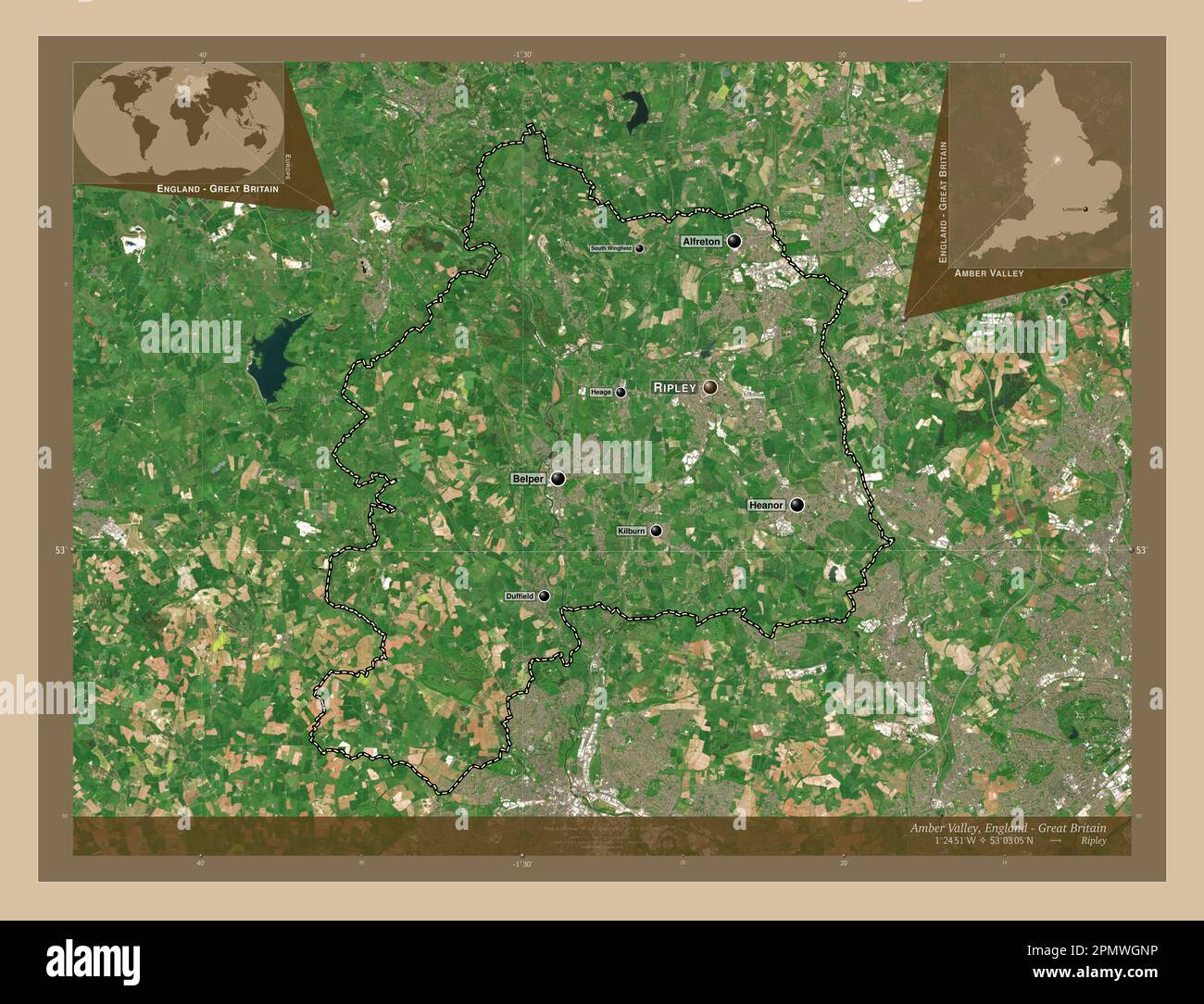 Amber Valley, non metropolitan district of England - Great Britain. Low ...