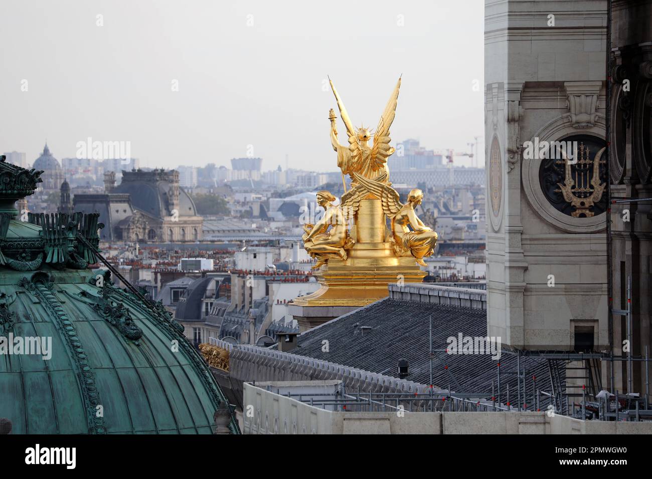 A striking aerial photo featuring the golden statues adorning the ...