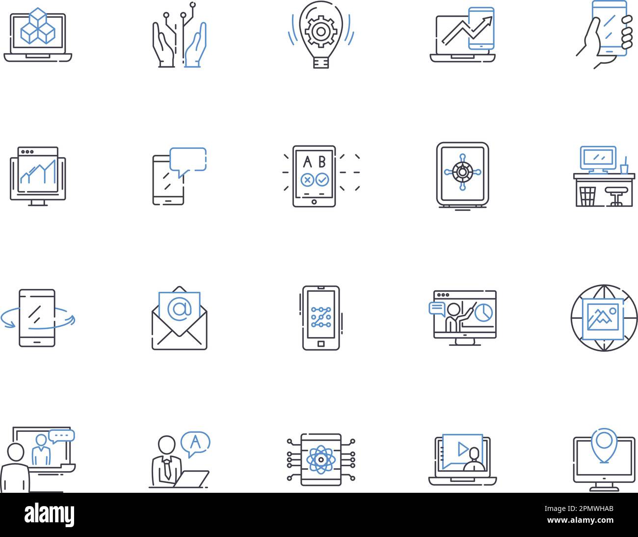 Innovation management outline icons collection. Strategy, Creativity ...