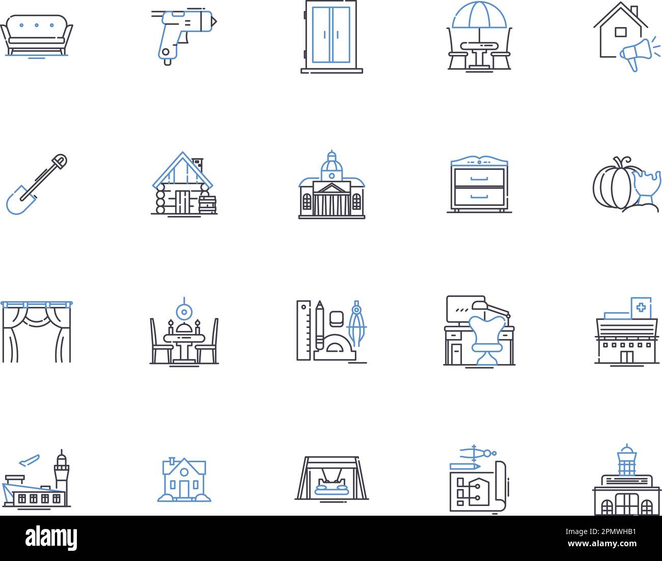 Construction project outline icons collection. building, infrastructure ...